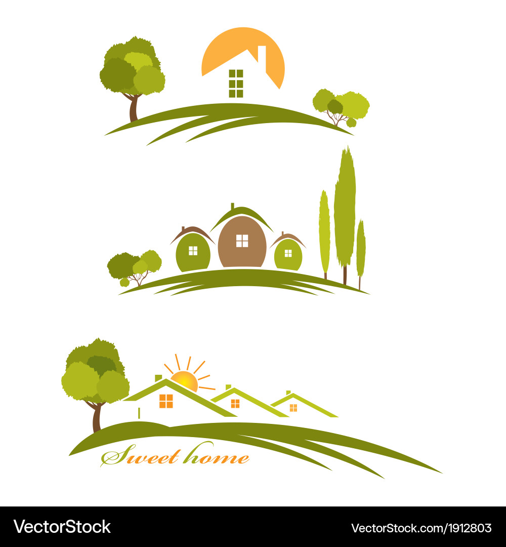 Landscape with houses and trees Royalty Free Vector Image