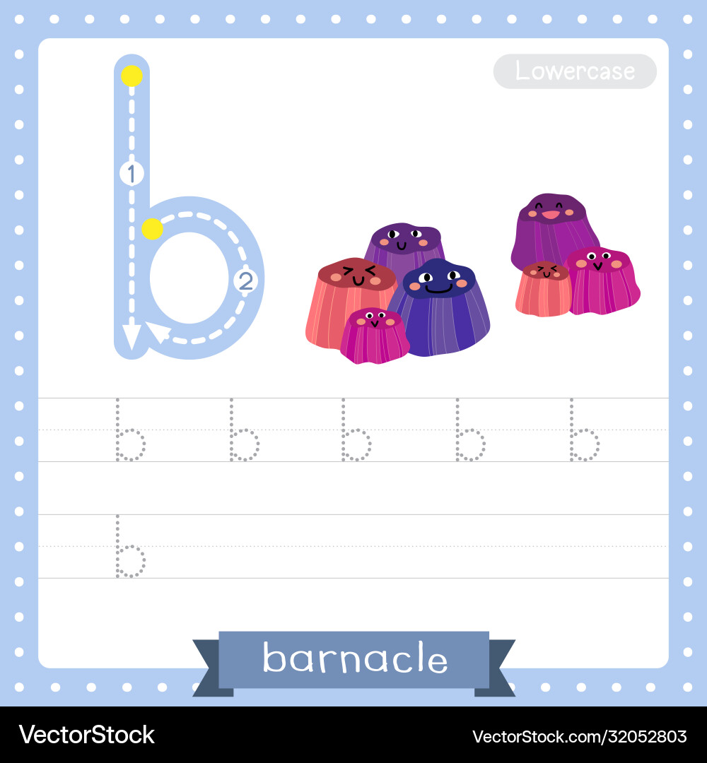 Letter b lowercase tracing practice worksheet Vector Image