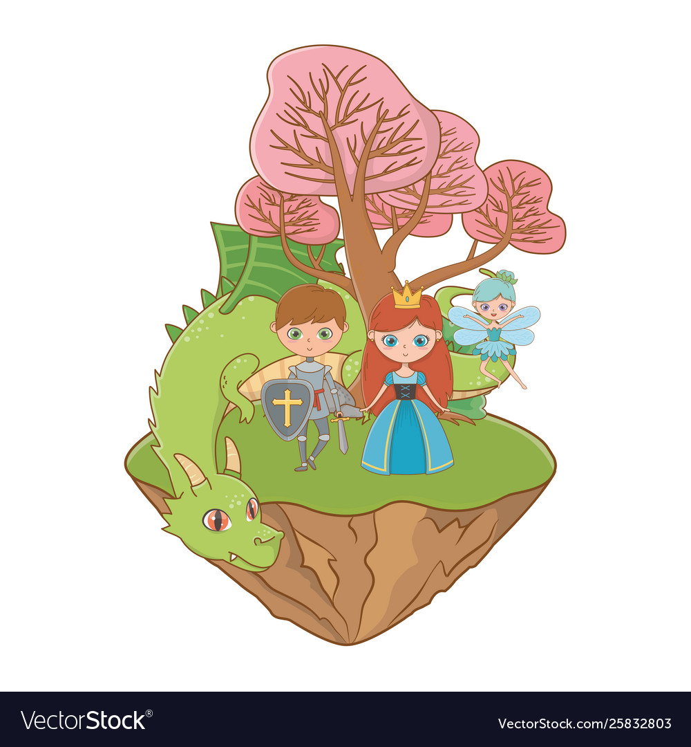 Princess fairy knight and dragon fairytale Vector Image