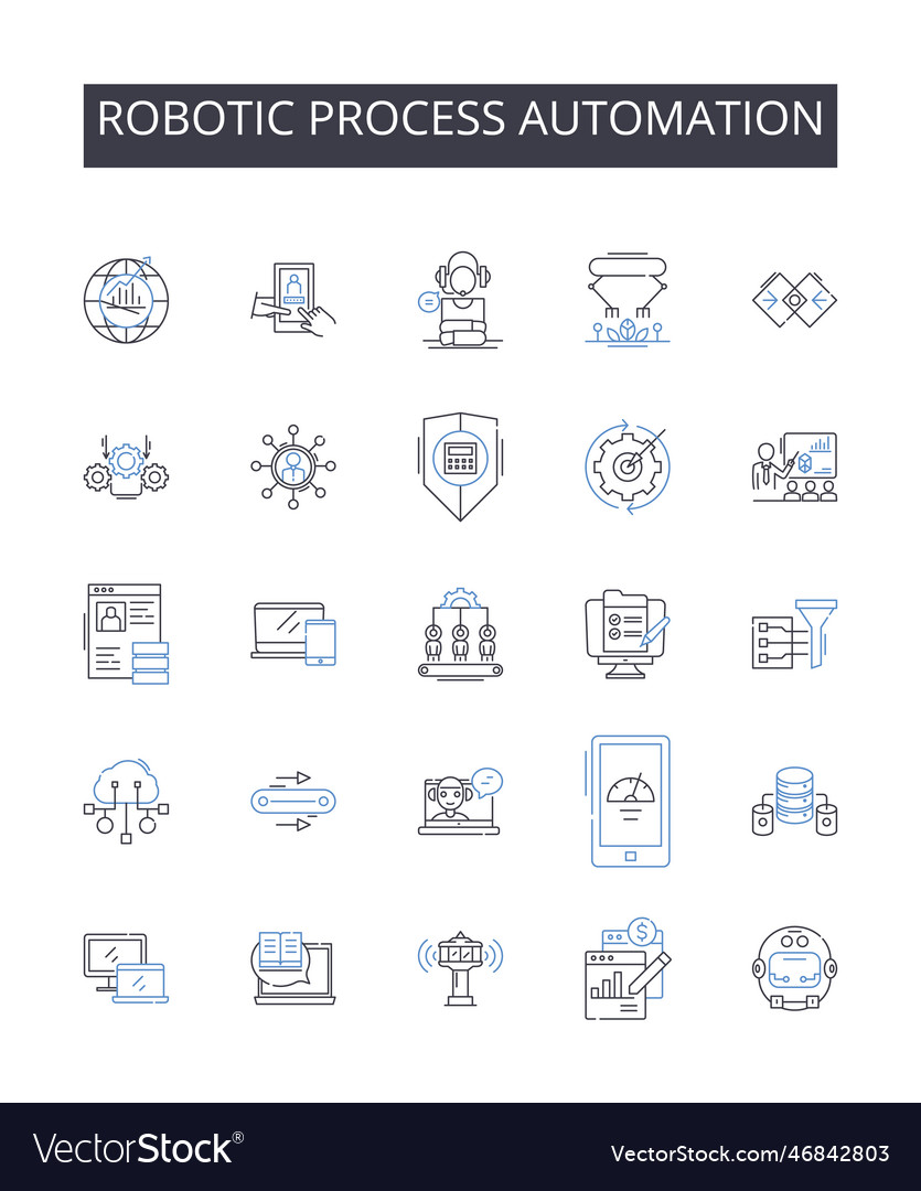 Robotic process automation line icons collection Vector Image