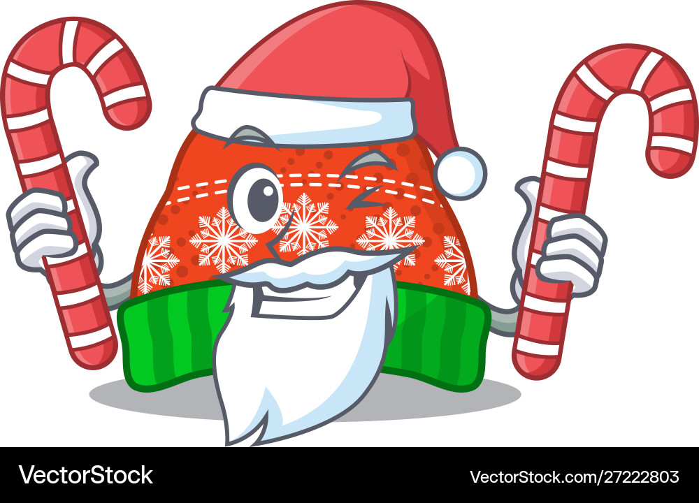 Santa with candy winter hat put in cartoon Vector Image