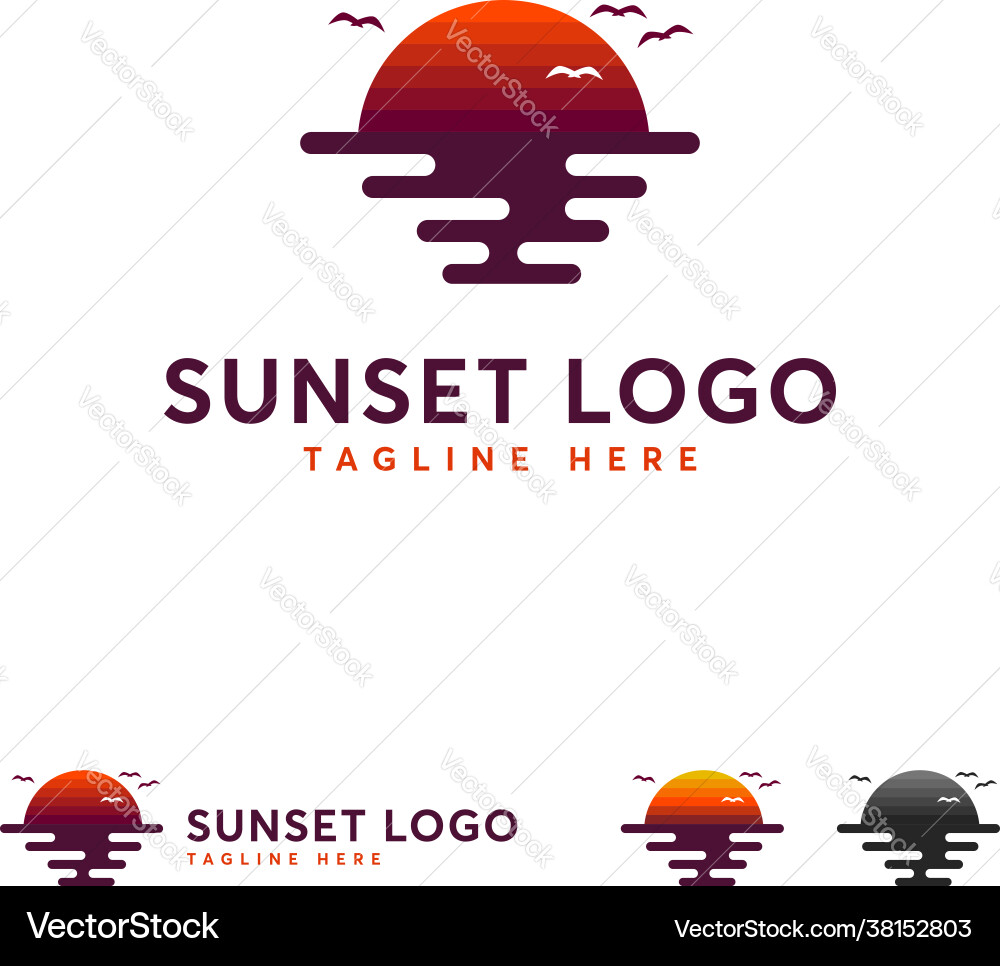Sunset logo designs in ocean sunrise Royalty Free Vector