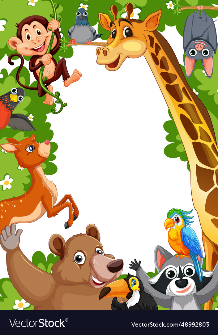 Vibrant frame of cartoon zoo animals Royalty Free Vector
