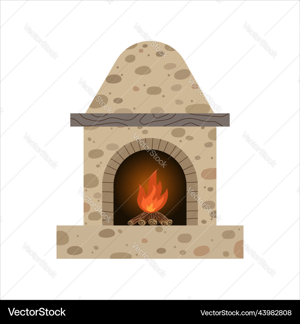 A fireplace made of stone and fire inside Vector Image