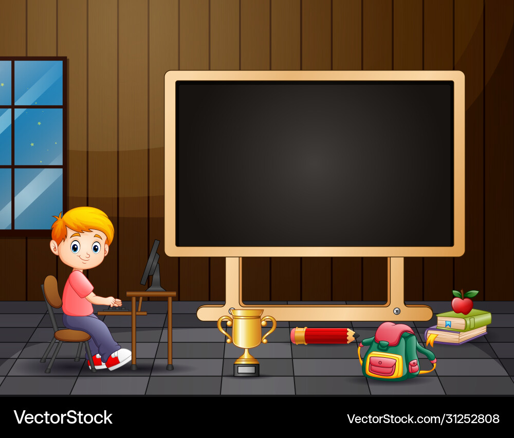 Border template design with happy kids in classroo