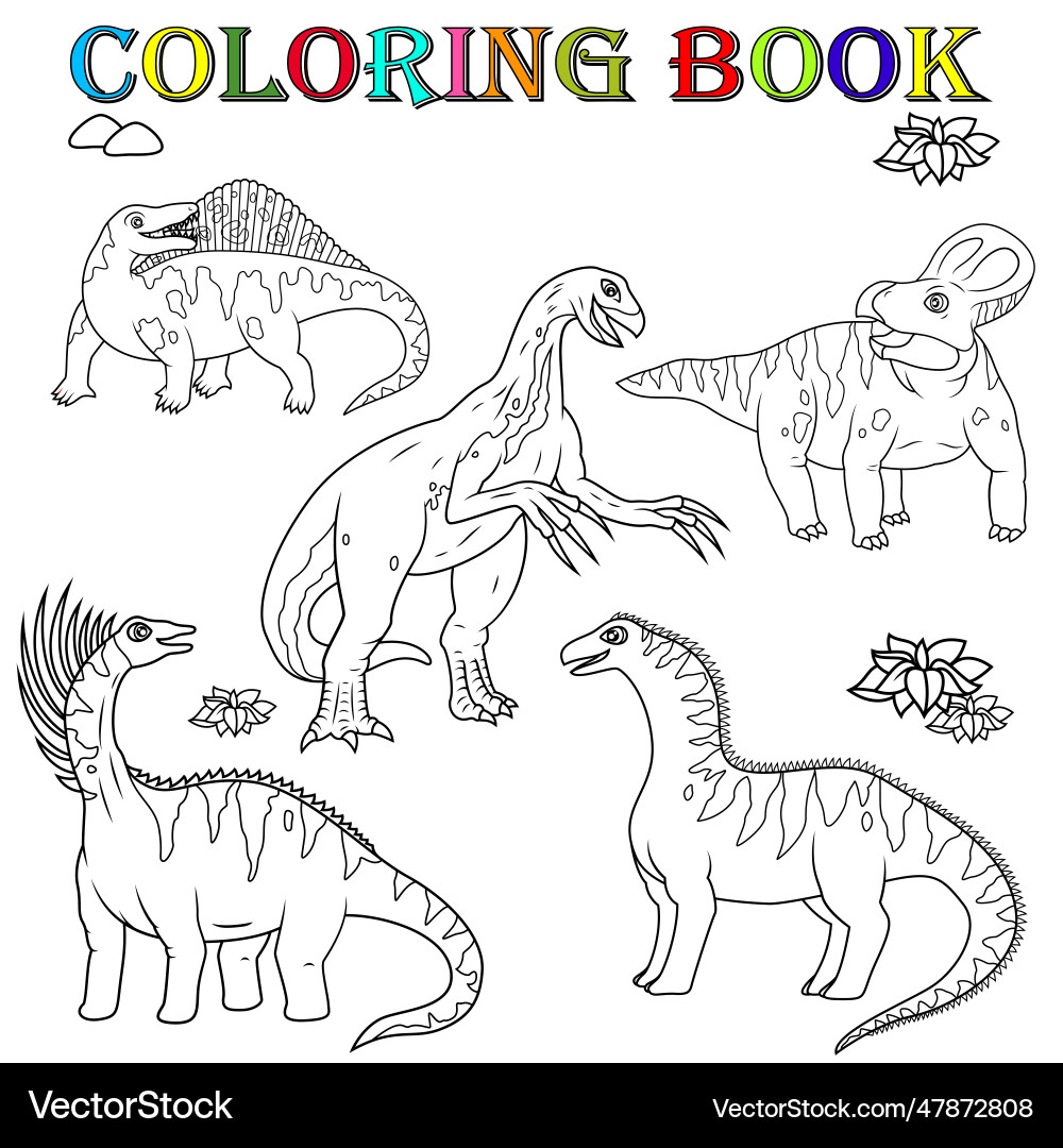 Coloring book with cartoon dinosaurs Royalty Free Vector
