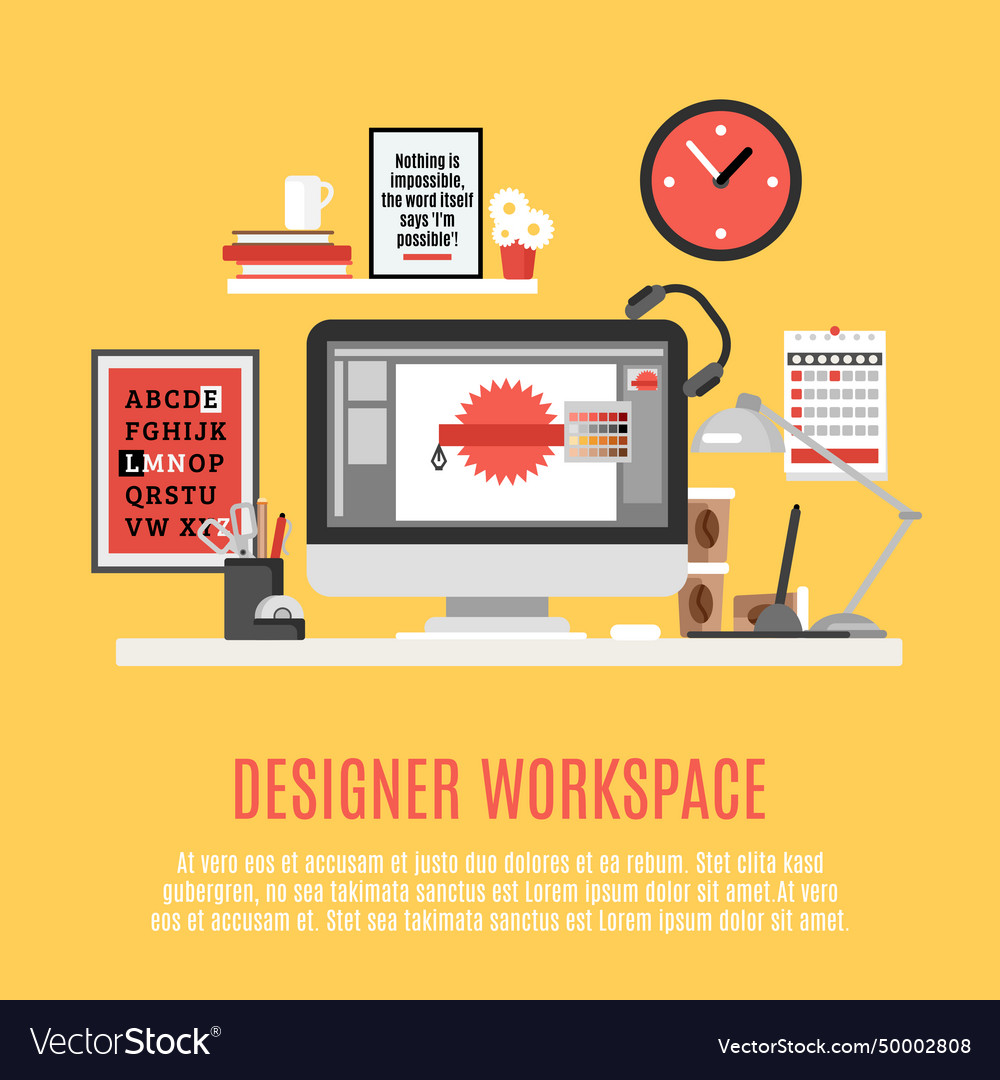 Designer workspace Royalty Free Vector Image - VectorStock