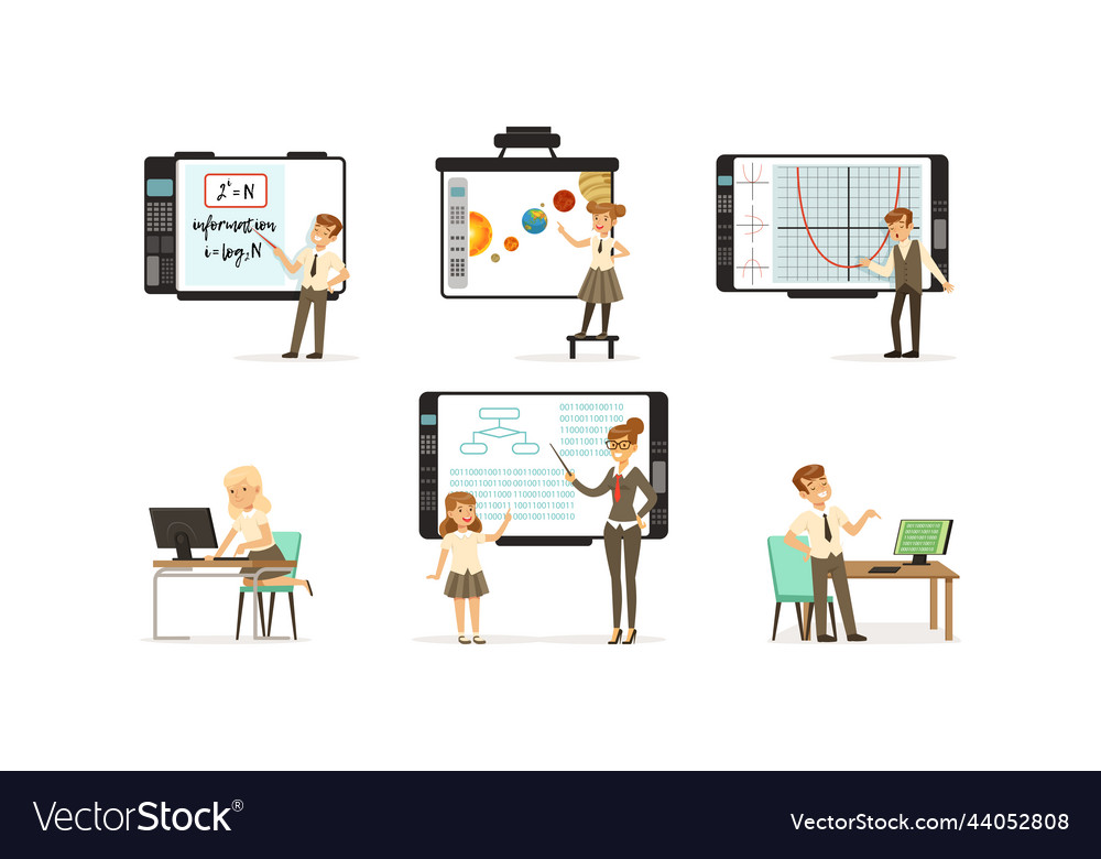 Elementary school students at programming lesson Vector Image