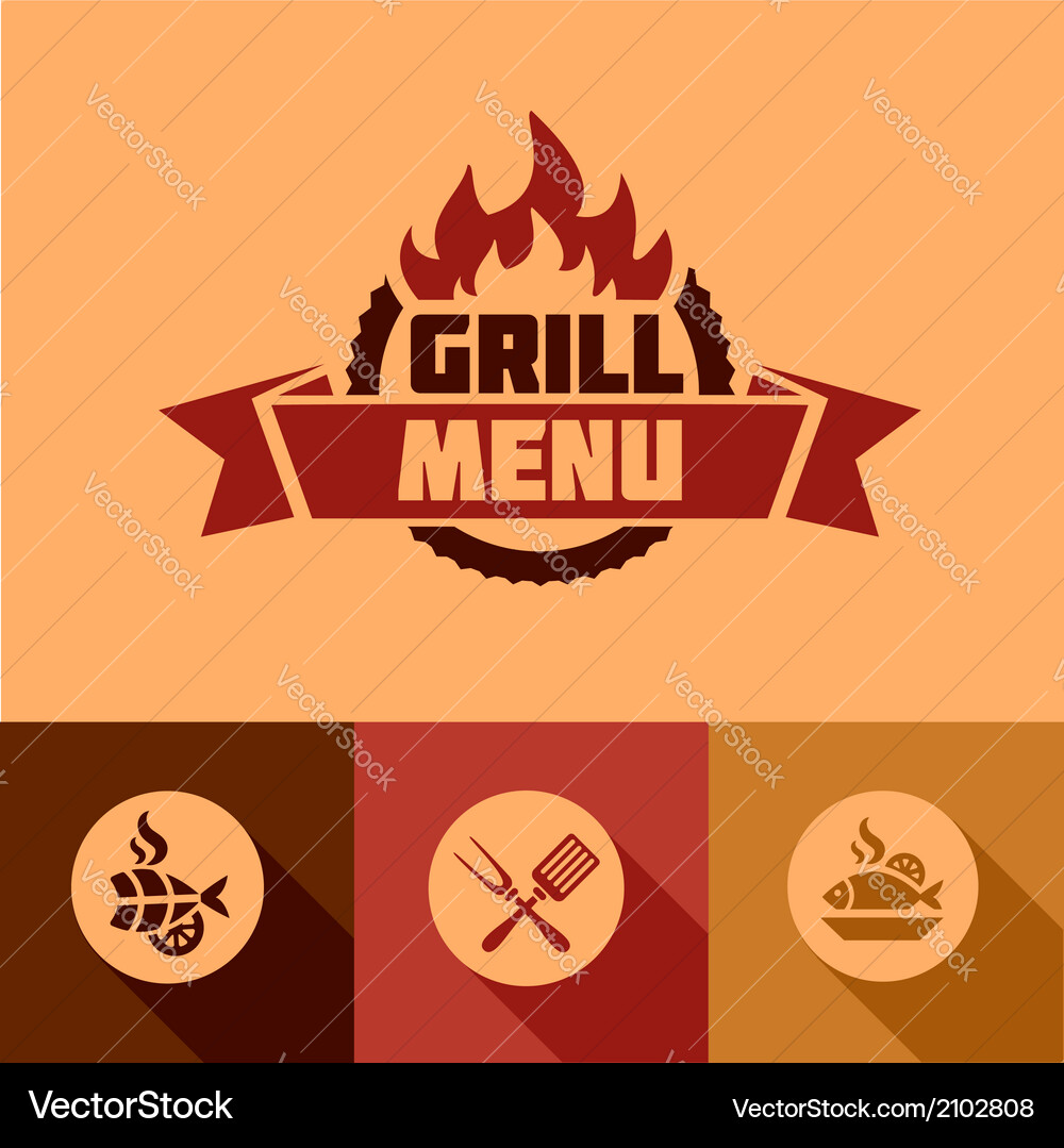 Flat grill menu design elements Royalty Free Vector Image