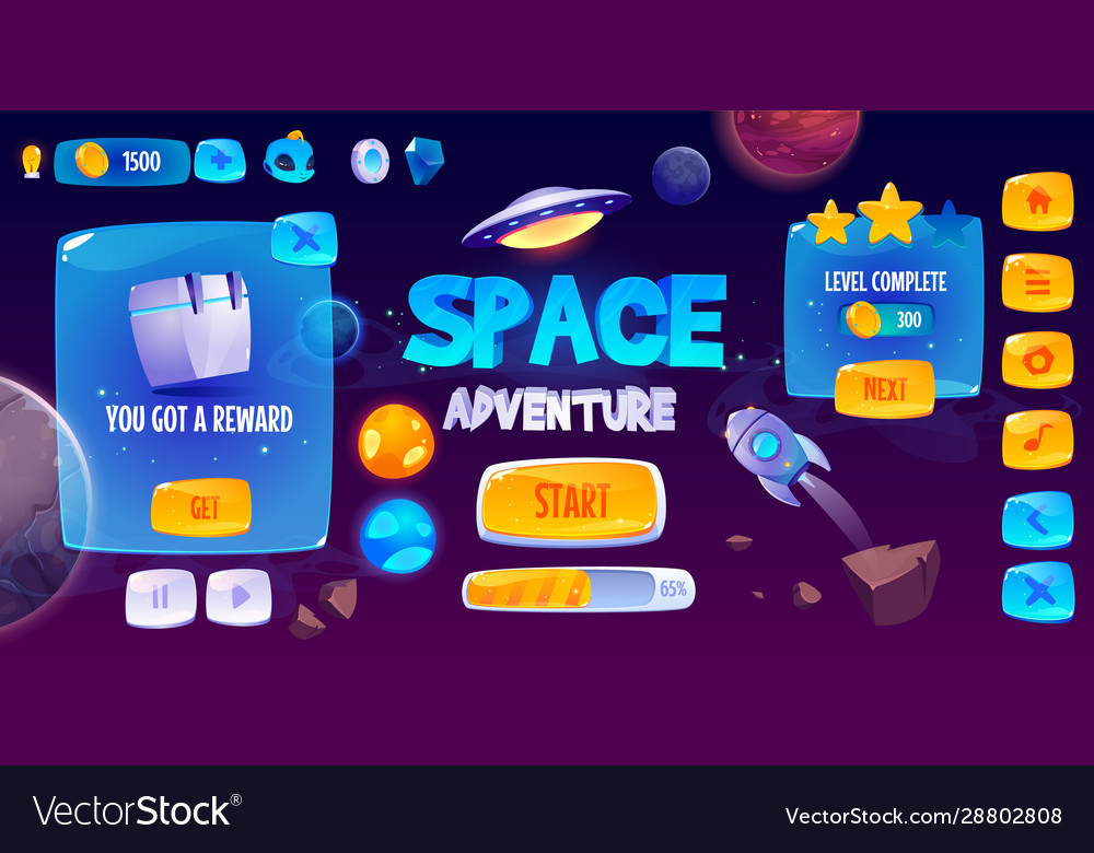 Graphic user interface for space adventure game Vector Image