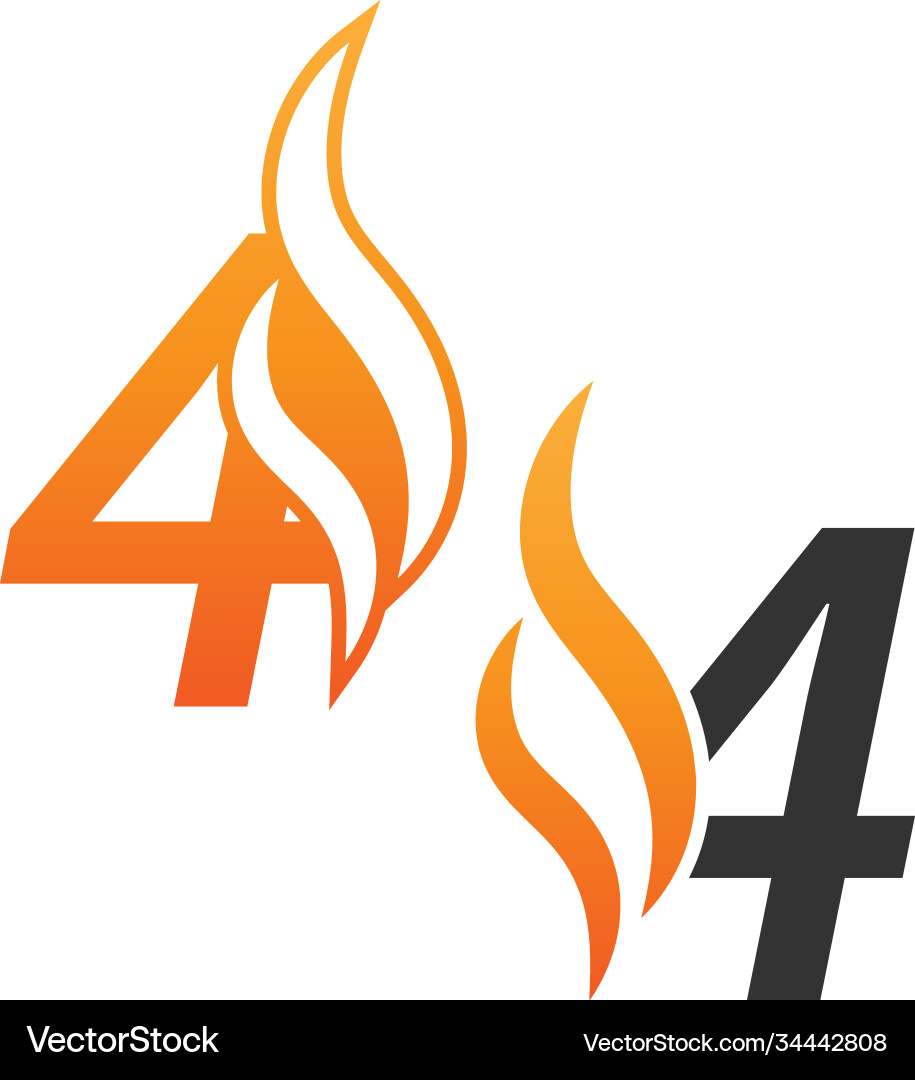 Number 4 and fire waves logo icon concept design Vector Image