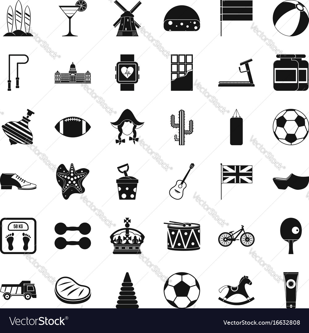 Play icons set simple style Royalty Free Vector Image
