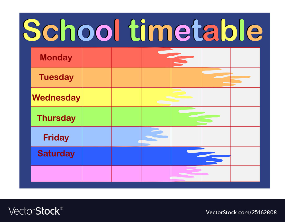 School timetable a weekly curriculum design Vector Image