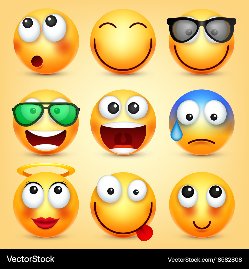 Smileyemoticons set yellow face with emotions Vector Image