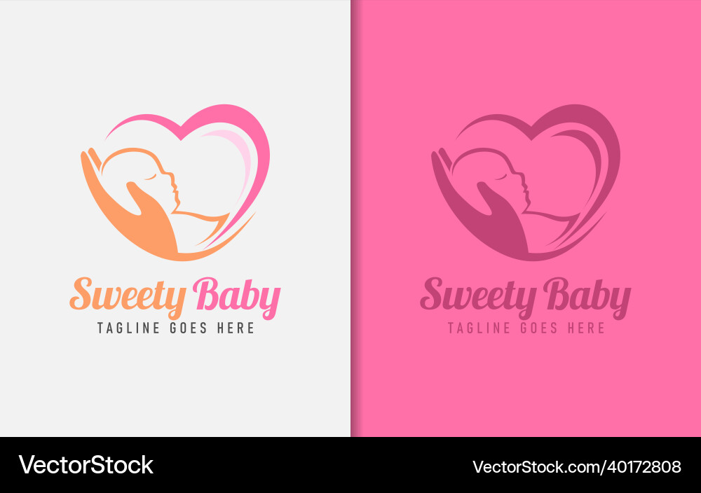 Sweety baby logo design with abstract love shape Vector Image