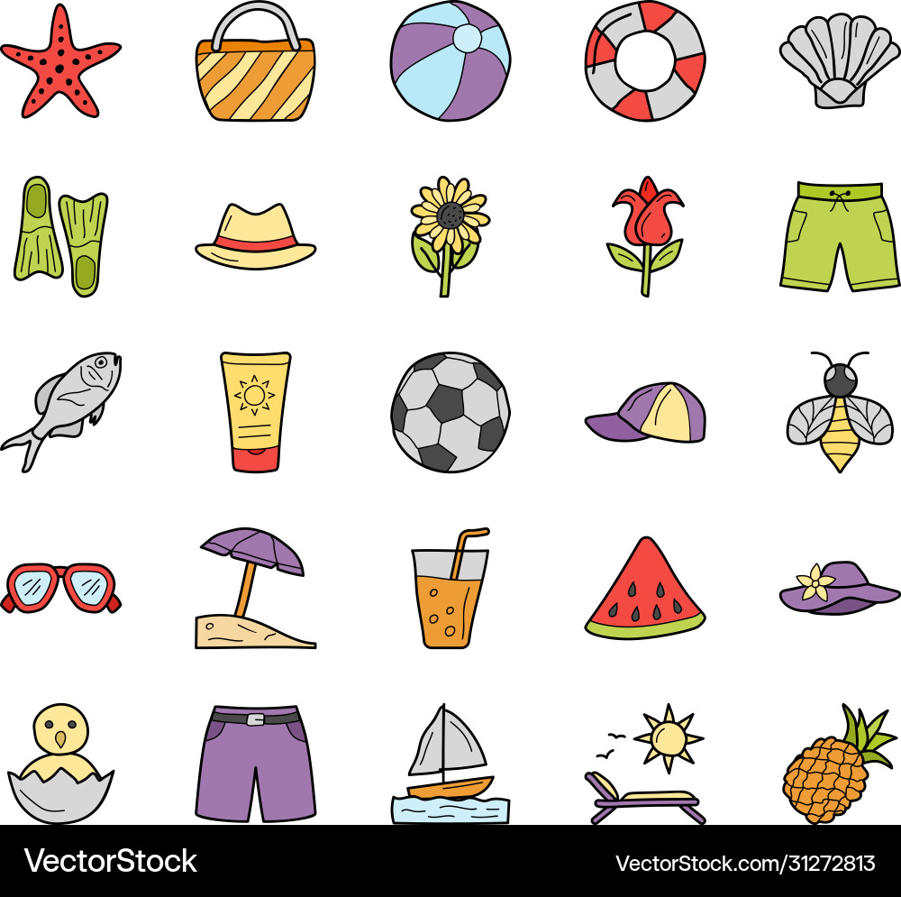 Beach and holiday icons Royalty Free Vector Image