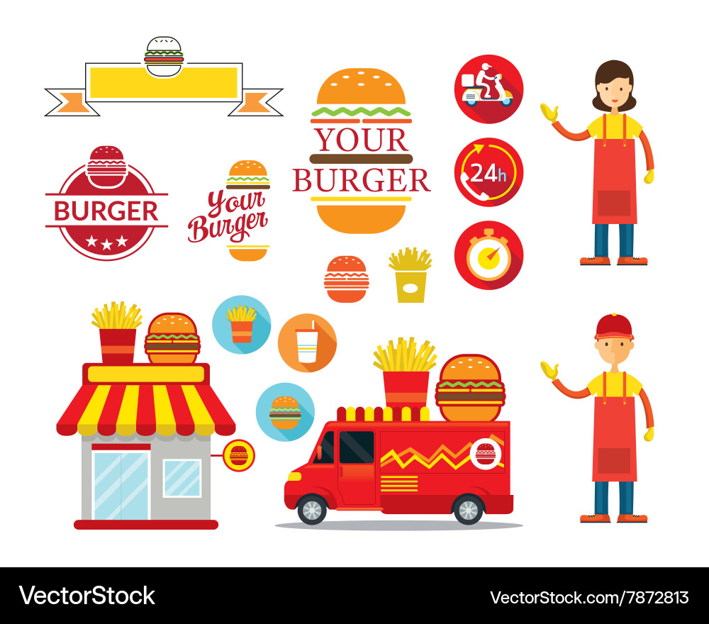 Burger Shop Graphic Elements Royalty Free Vector Image
