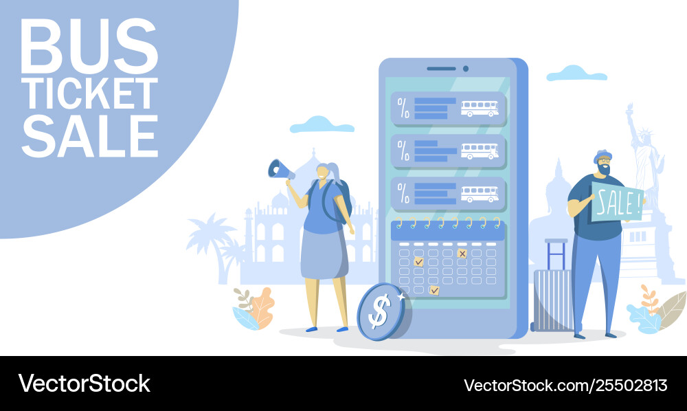 Bus ticket sale concept for web banner Royalty Free Vector