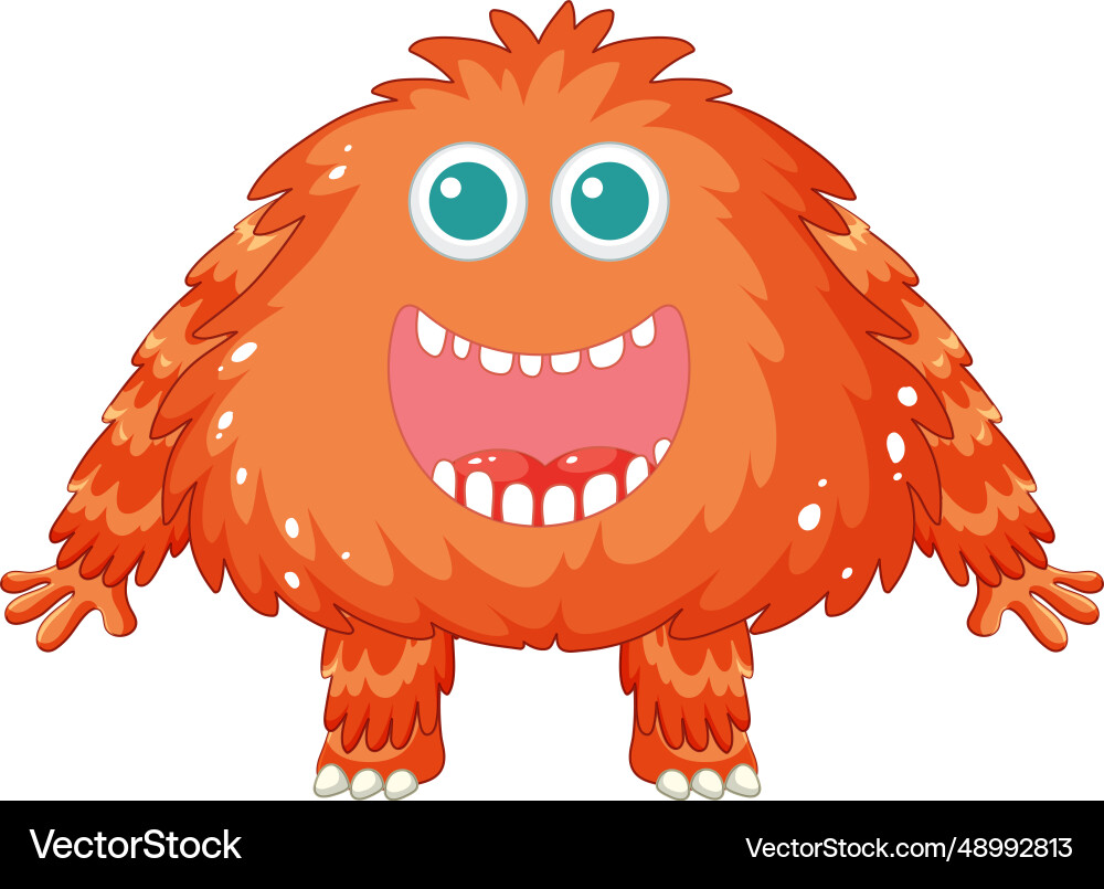 Cheerful pluffy red monster cartoon character Vector Image