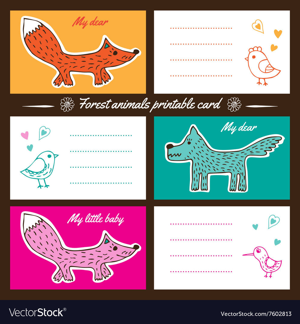 Forest animals printable cards Royalty Free Vector Image