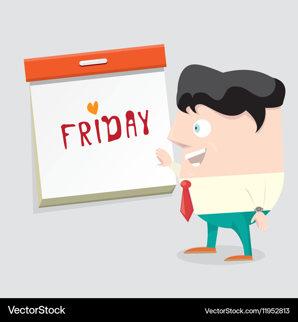 Friday concept with cartoon businessman Royalty Free Vector
