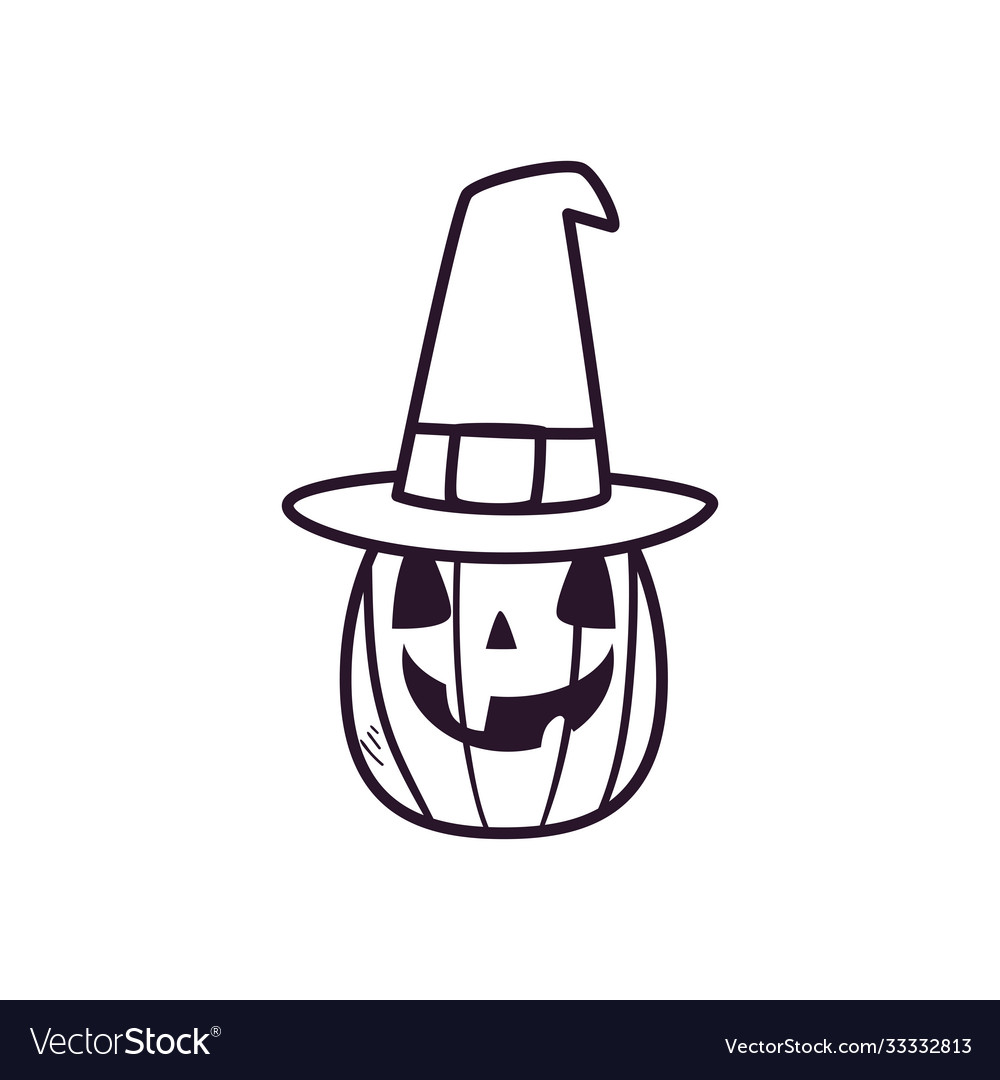 Halloween pumpkin cartoon with hat free form line Vector Image