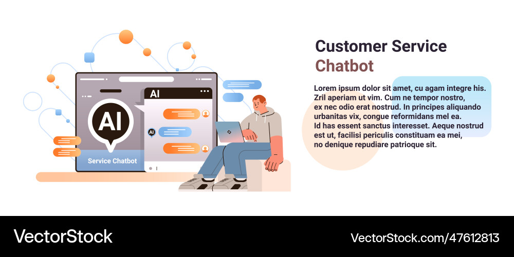 Man having dialog with chat bot asking questions Vector Image