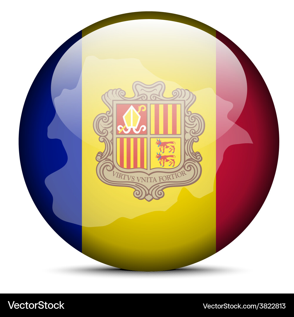 Map on flag button of principality andorra Vector Image