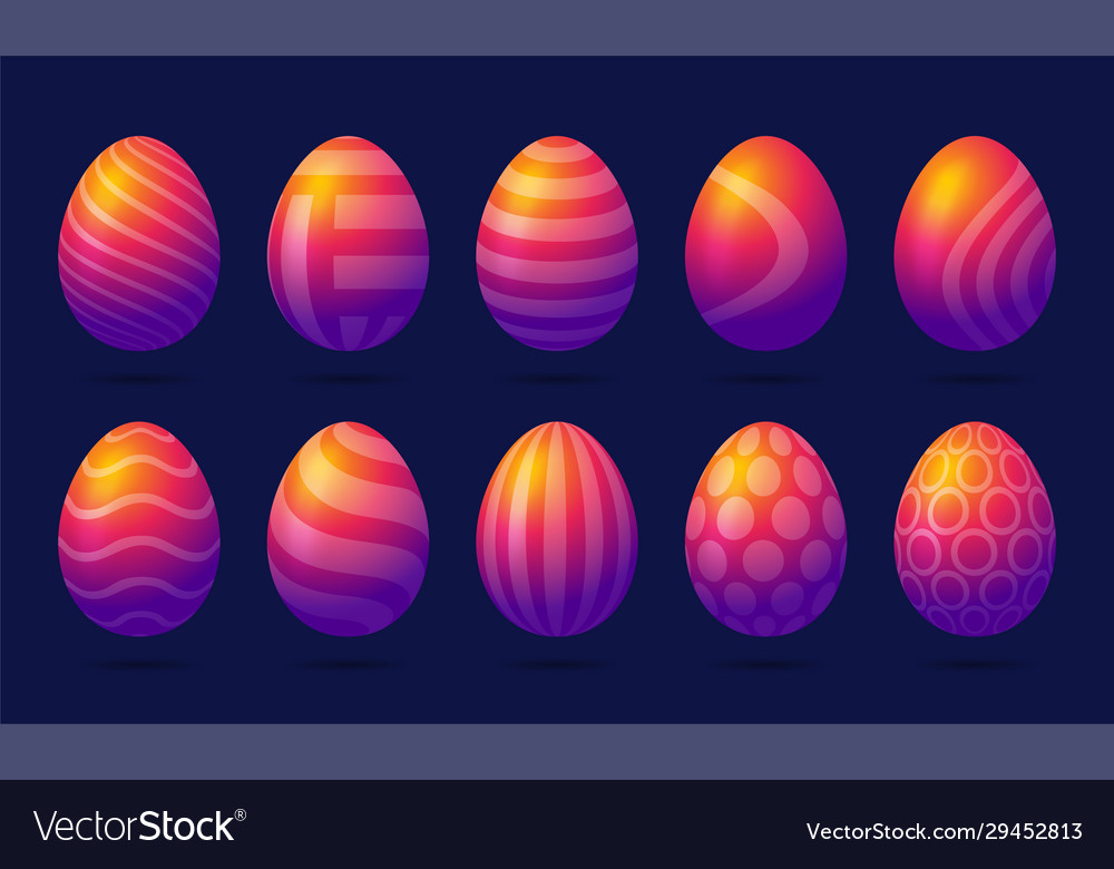 Set 10 rainbow color easter eggs with pattern Vector Image