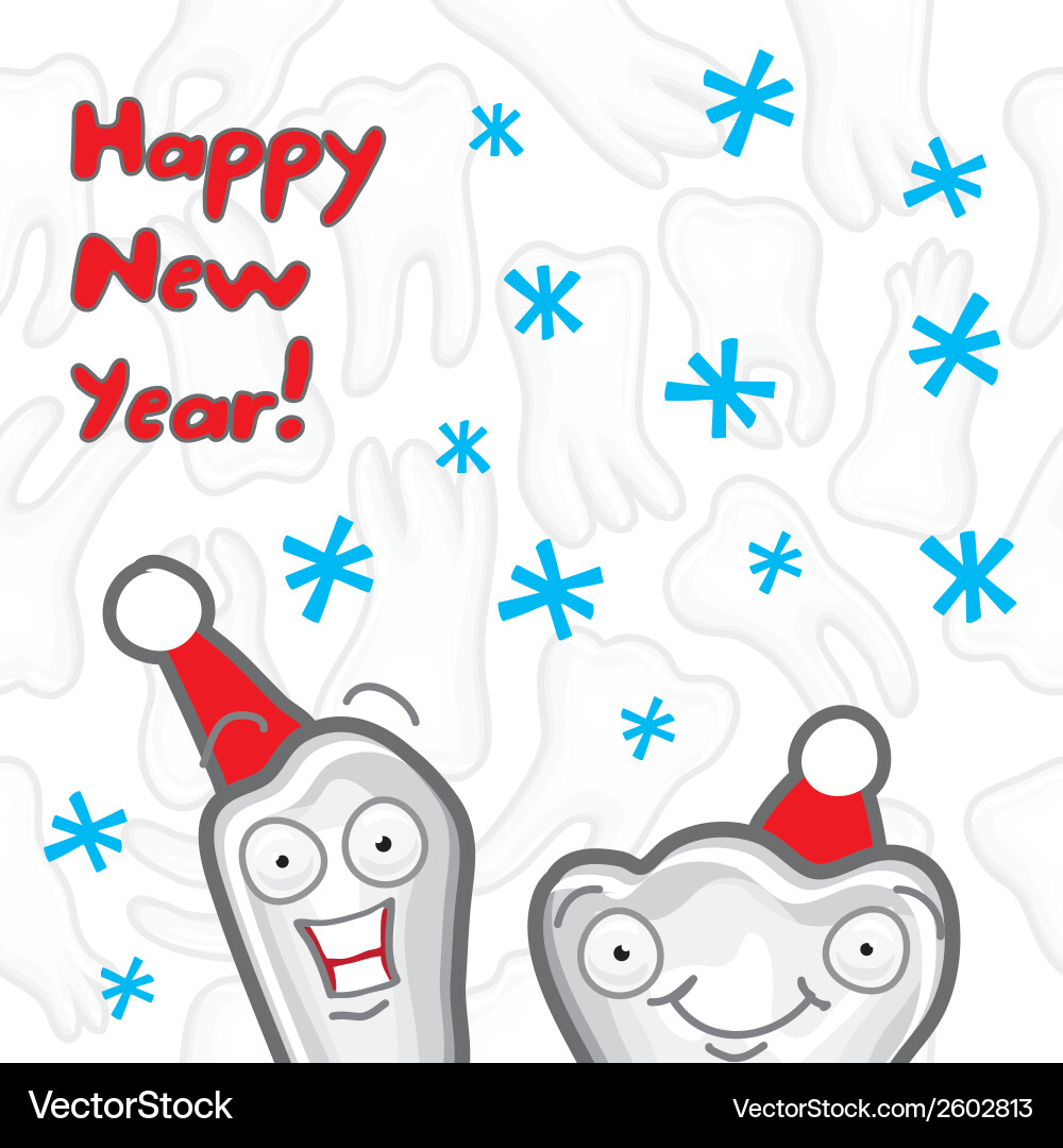 Teeth happy new year greeting card Royalty Free Vector Image