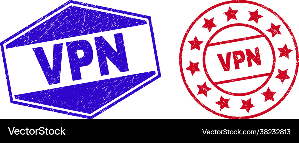 Vpn corroded watermarks in circle and hexagon Vector Image