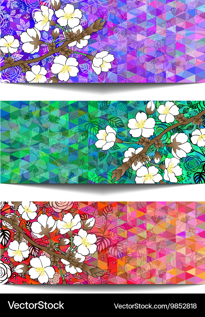 Banners with floral branch and triangle background
