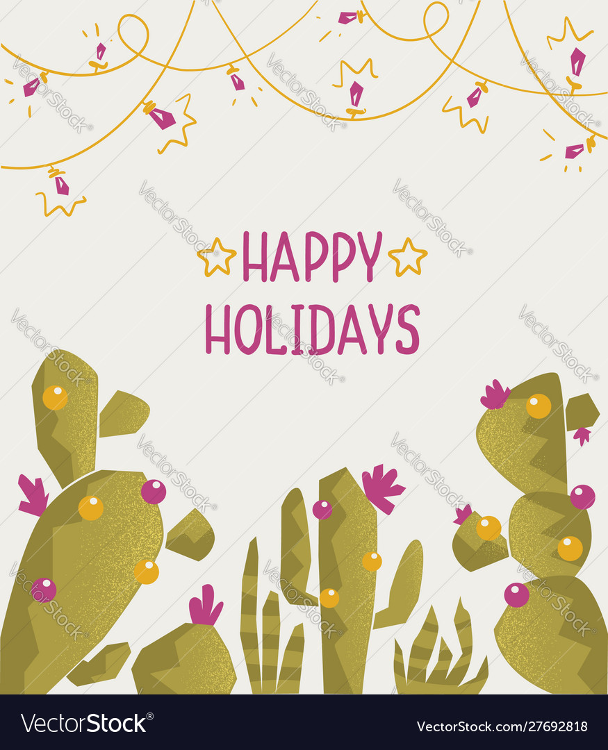 Christmas Cactuses Greeting Card With Holiday Vector Image