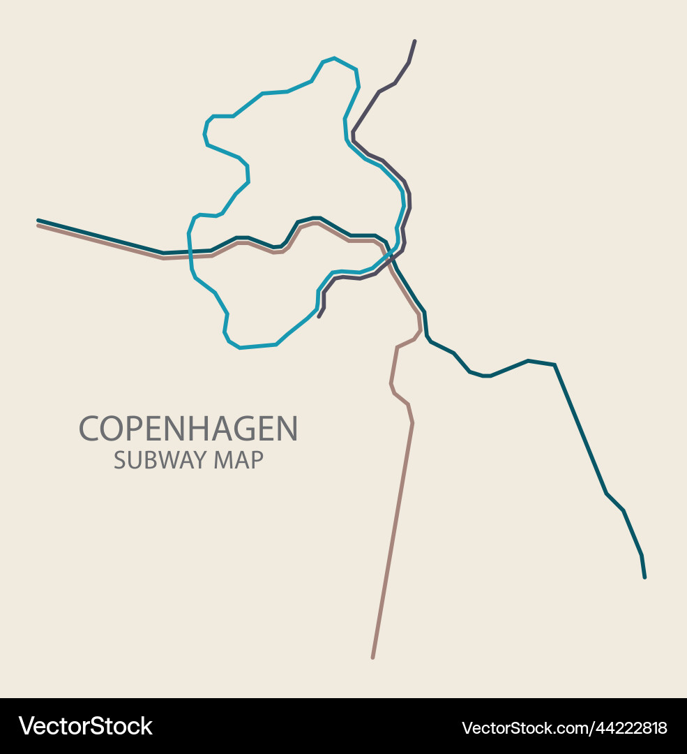 Copenhagen city subway map colored Royalty Free Vector Image