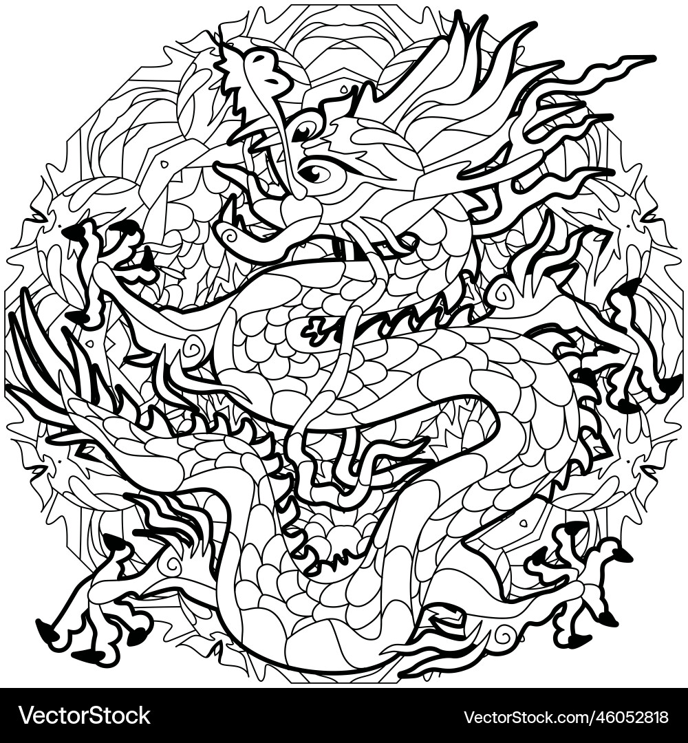 Entangle dragon on mandala for coloring hand Vector Image
