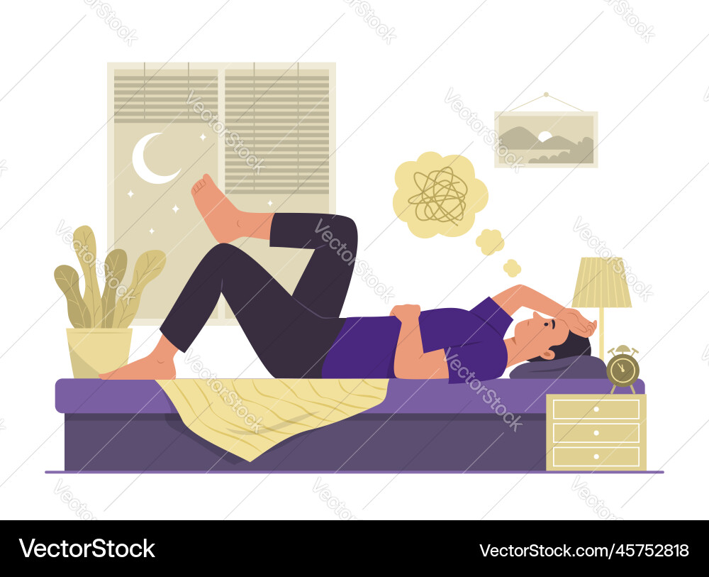 Insomnia man with stress for sleepless concept Vector Image