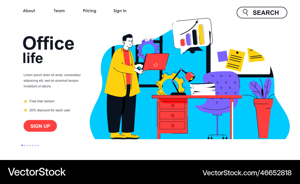 Office life concept for landing page template Vector Image