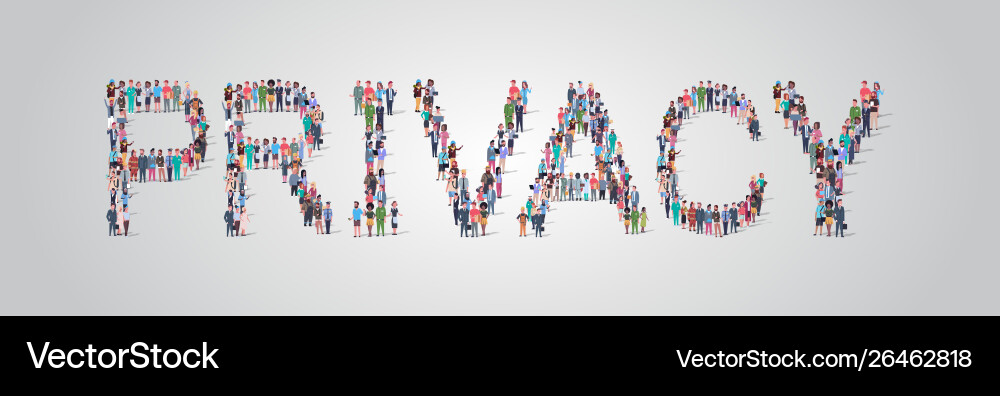 People crowd gathering in shape privacy word Vector Image