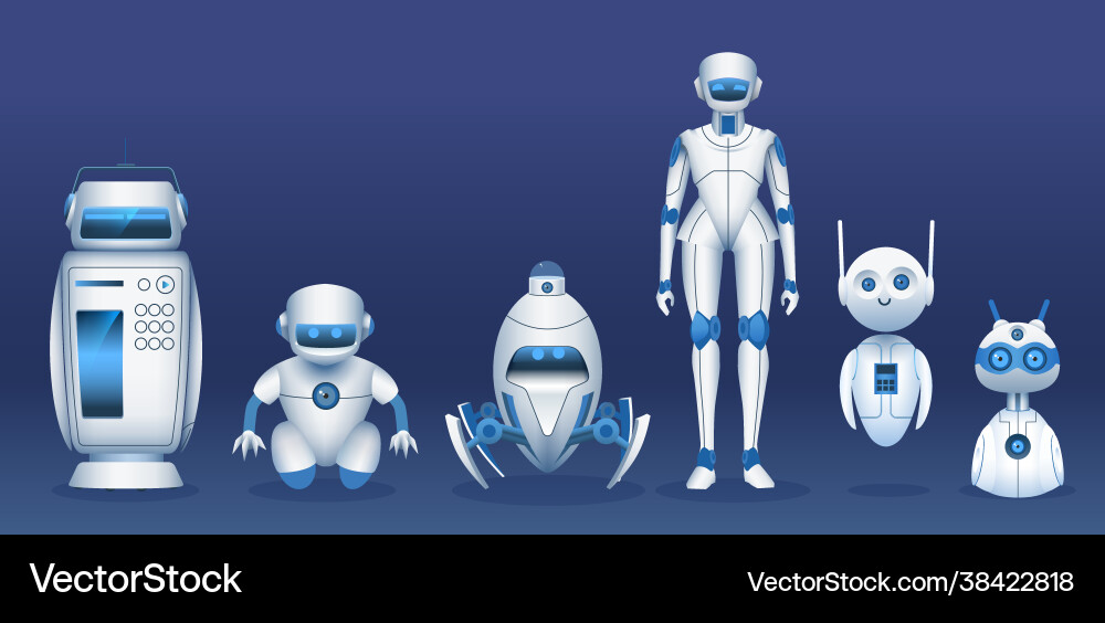Robot characters cartoon futuristic robots Vector Image
