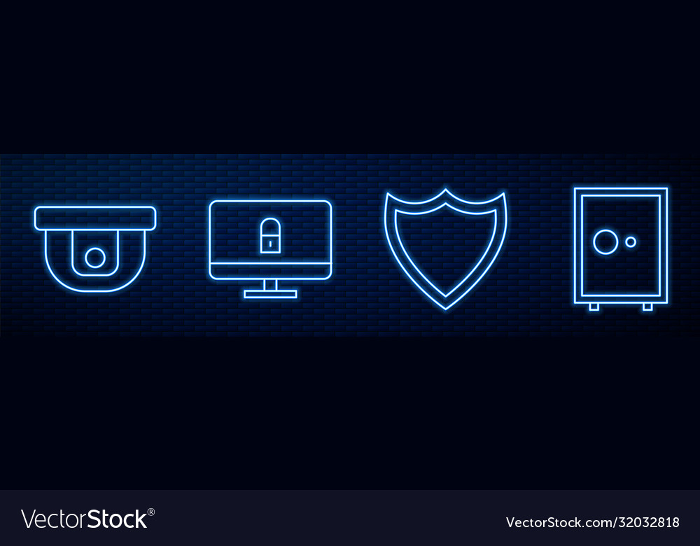 Set Line Shield Motion Sensor Lock On Computer Vector Image