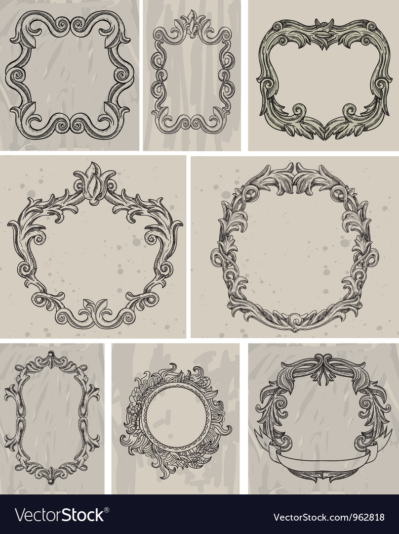Set vintage frames and design elements Royalty Free Vector