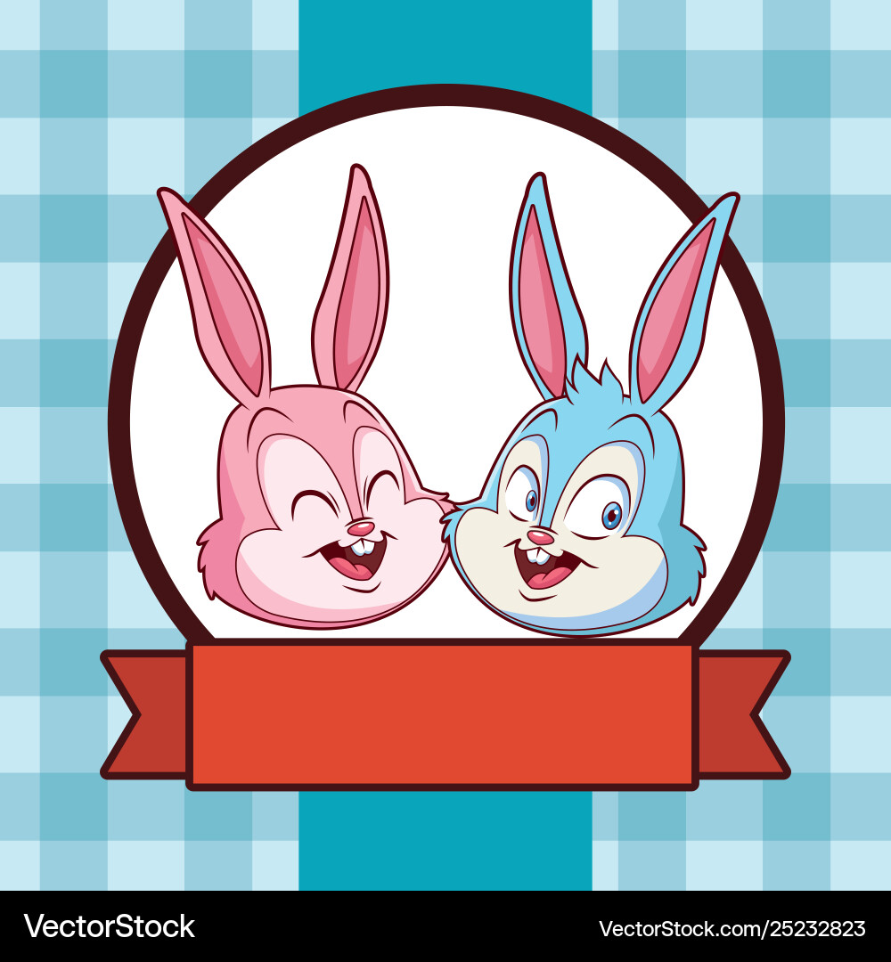 Cute easter bunny happy friends portrait checkered