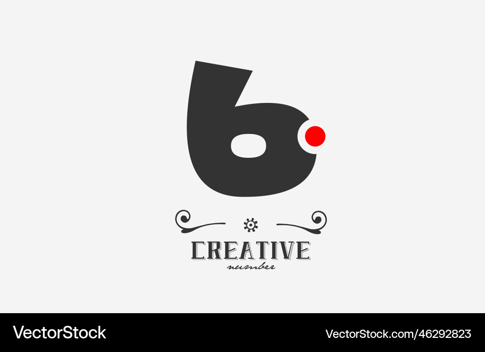 Grey 6 number logo icon design with red dot Vector Image