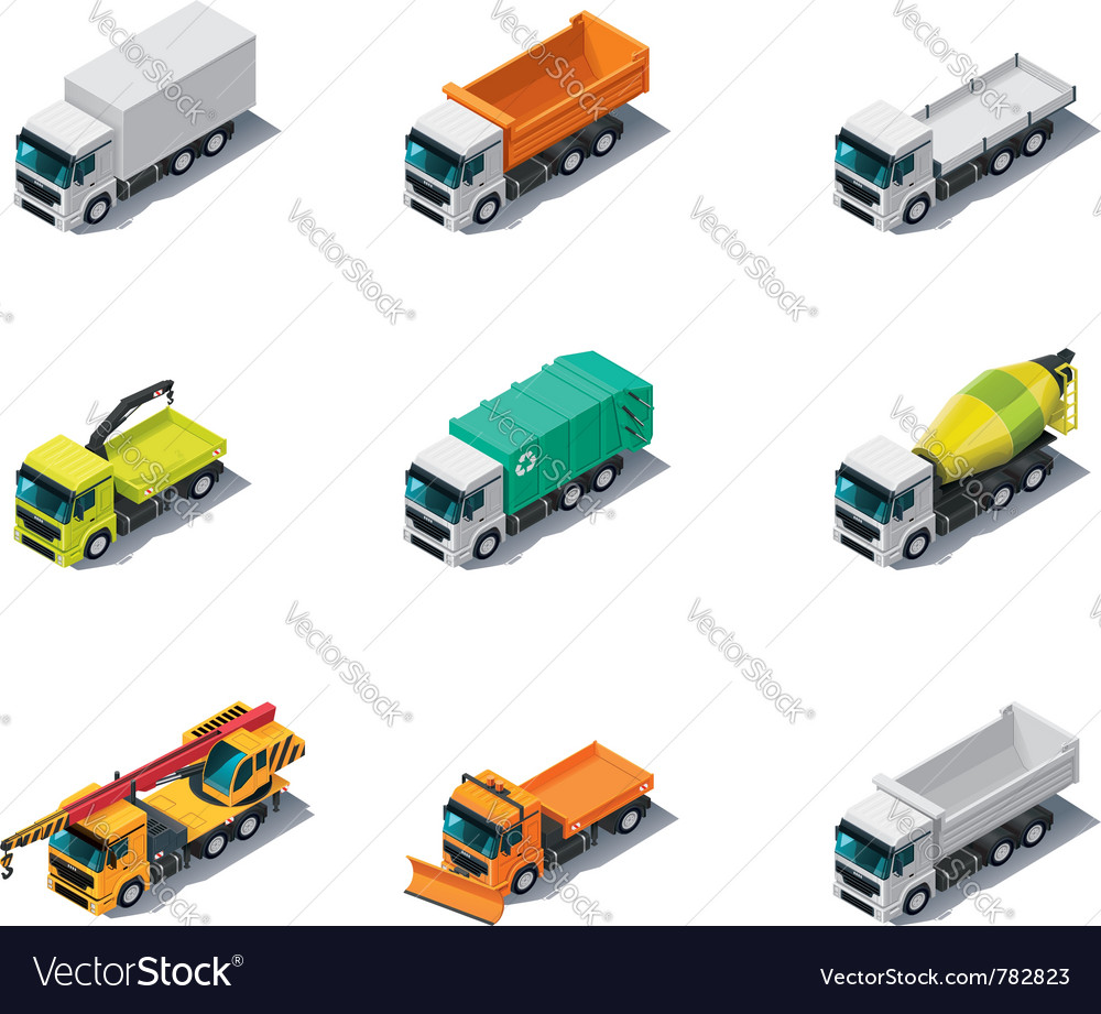 Isometric trucks Royalty Free Vector Image - VectorStock