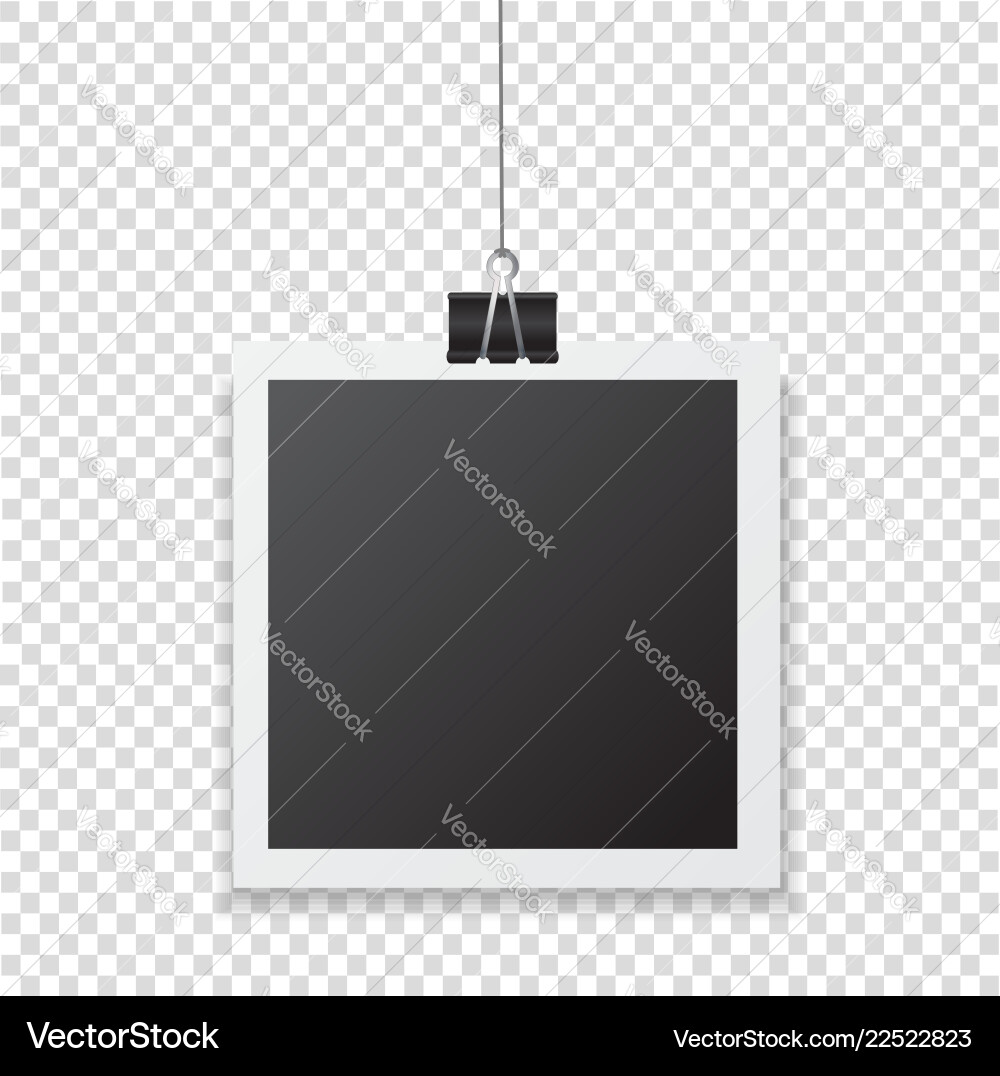 Photo frame with shadow hanging paper clip Vector Image
