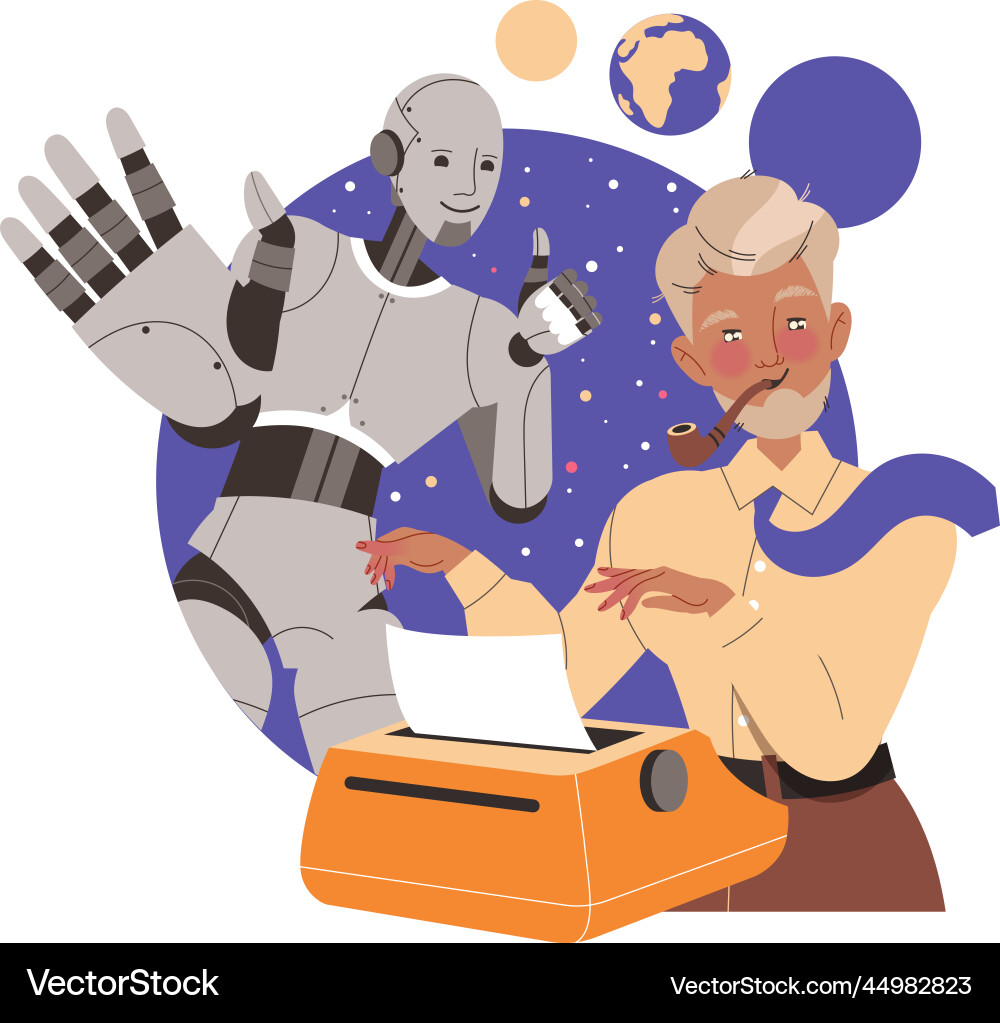 Senior man writer smoking pipe sitting Royalty Free Vector