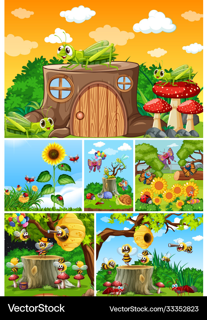 Set different insects living in garden Royalty Free Vector