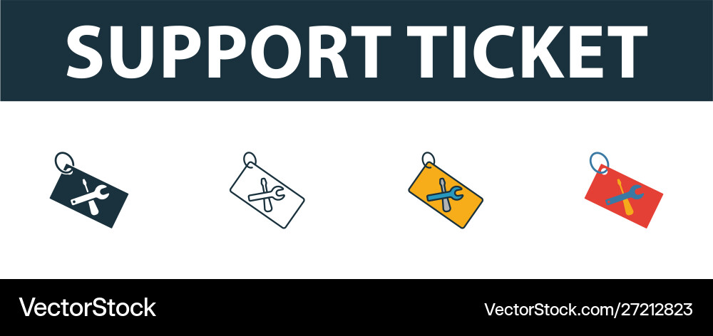 Support ticket icon set four simple symbols Vector Image
