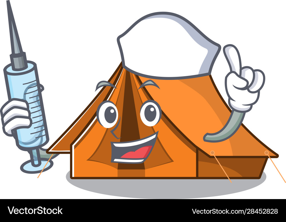 Hospitable cute nurse camping tent scroll cartoon Vector Image