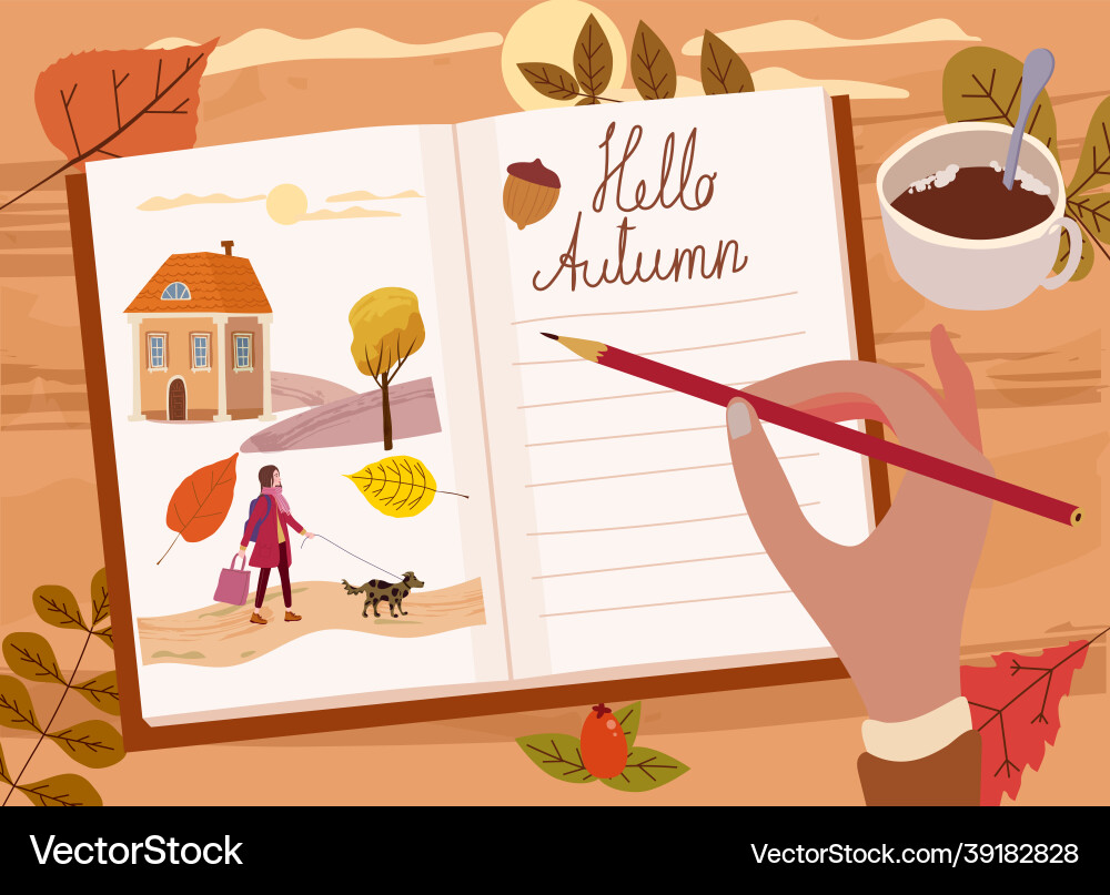 Woman young writing diary letter pencil text Vector Image